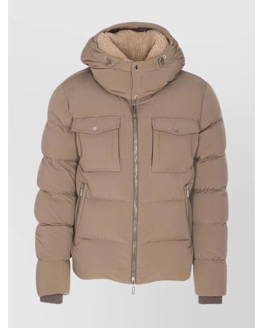 Moorer Padded Hooded Quilted Jacket With Zip Pockets in Brown for Men ...