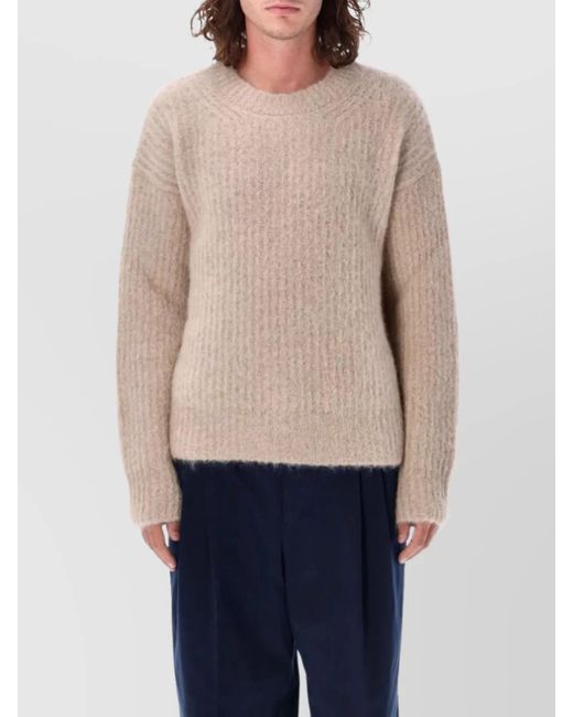 Ami Paris Mohair Sweater Fuzzy Ribbed Texture in Blue for Men | Lyst