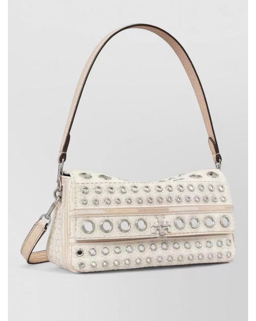 Tory Burch Charlie Small Studded Shoulder Bag in Natural | Lyst UK