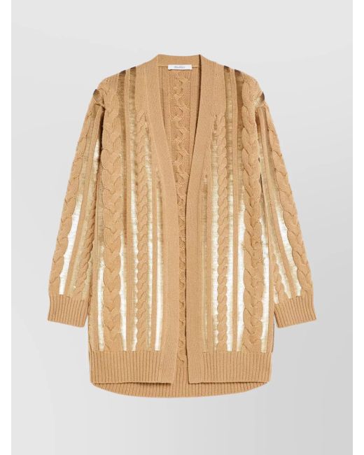 Max Mara Cable Knit Sequin Cardigan in Natural | Lyst
