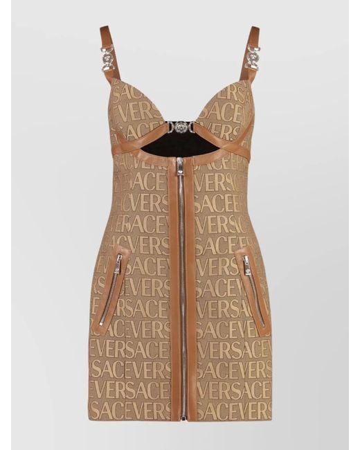 Versace Jacquard Short Dress Featuring Cut-Out Detail in Brown | Lyst UK