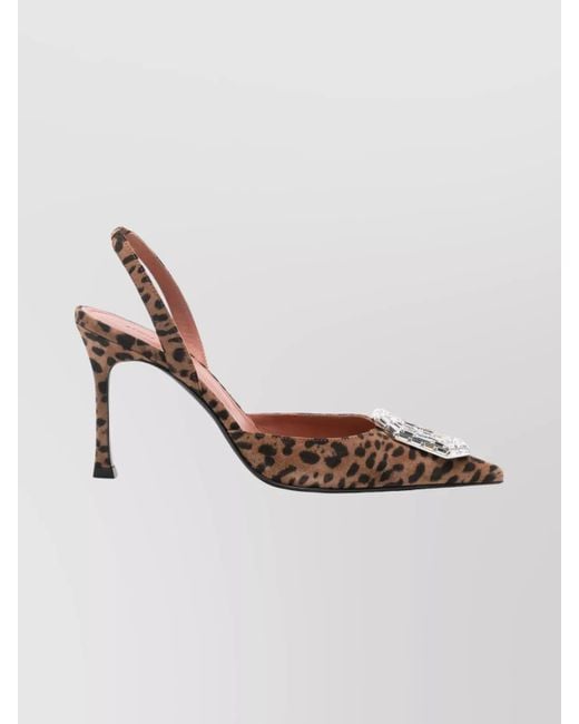 AMINA MUADDI Leather Leopard-Print Slingback Sandals in Metallic | Lyst