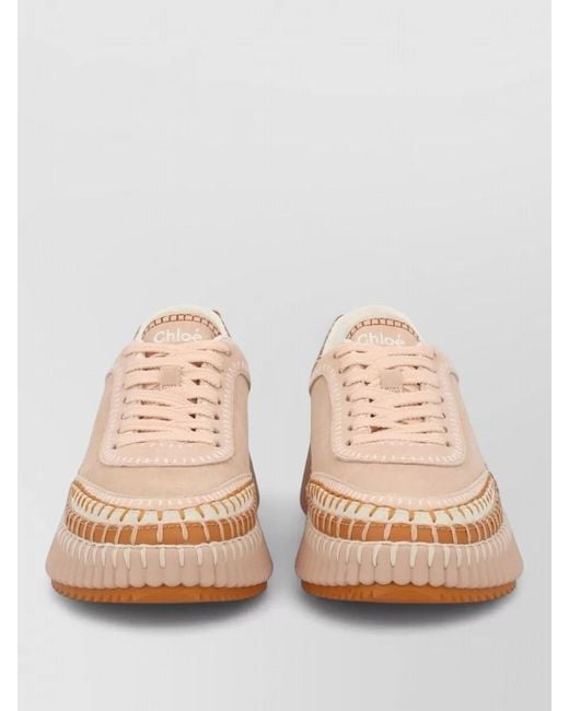 Chloé Nama Sneakers Contrasting Sole Stitch Detailing in Natural | Lyst UK