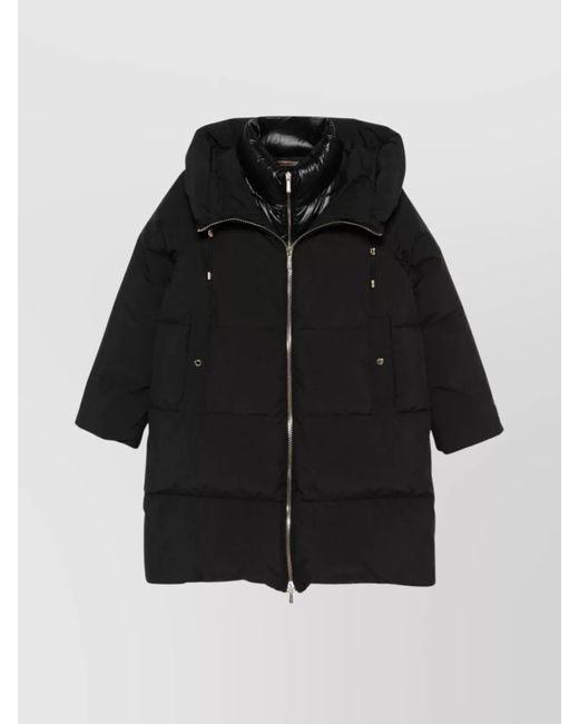 Moorer Long Hooded Padded Quilted Coat in Black | Lyst UK