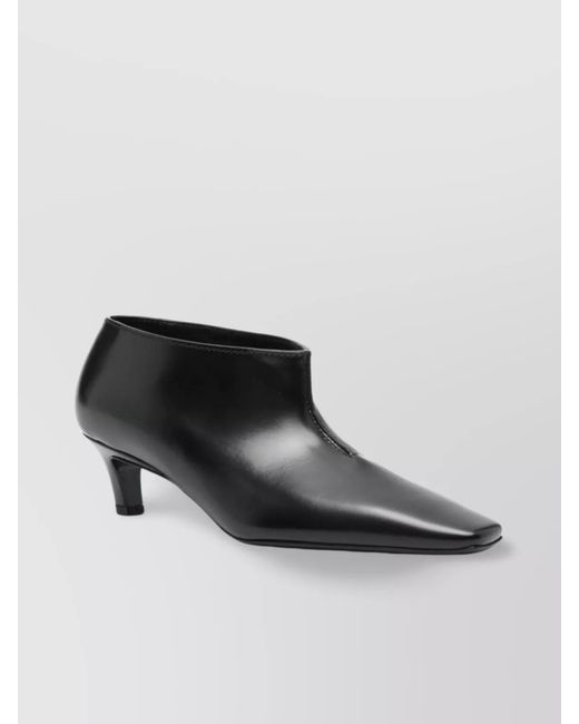 TOTEME Square Toe Mid Heel Calf Leather Boots in Black | Lyst