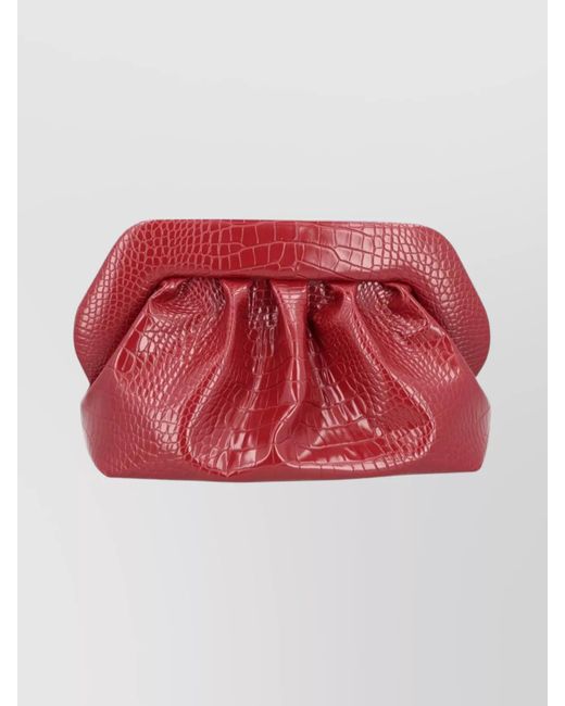 THEMOIRÈ Crocodile Texture Pleated Clutch Bag Top Handle in Red | Lyst