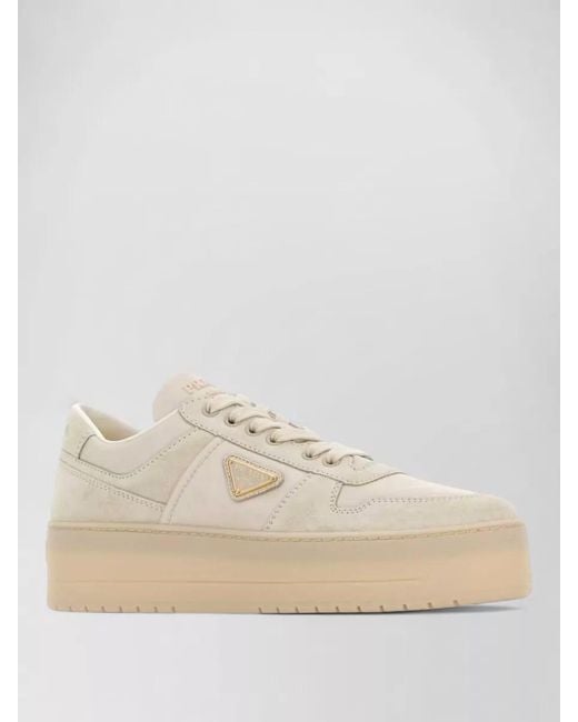 Prada Fabric And Suede Downtown Bold Sneakers in Natural | Lyst UK