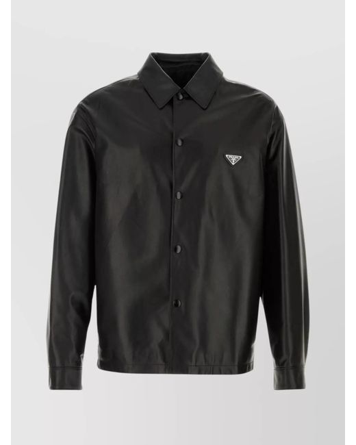 Prada Leather Jacket With Long Sleeves And Smooth Texture in Black for ...