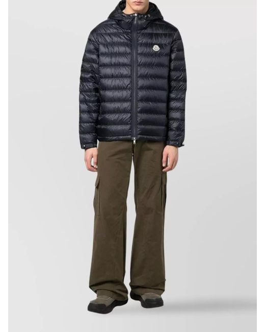 Moncler Logo Patch Puffer Jacket Hood in Blue for Men | Lyst UK