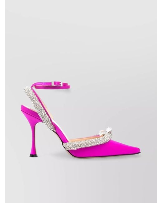 Mach & Mach Crystal-Embellished Satin Slingback Pumps in Pink | Lyst