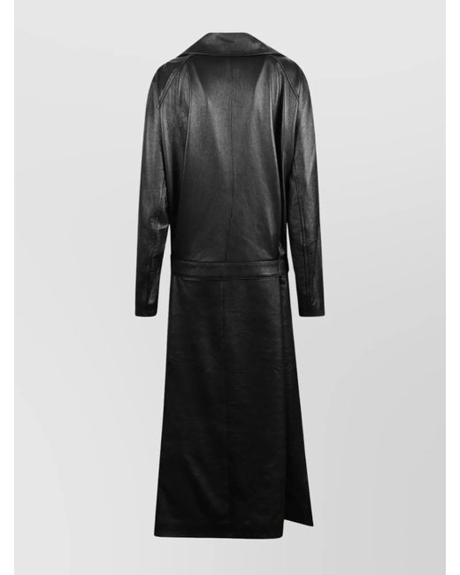 Balenciaga Long Belted Peacoat Leather Texture in Black | Lyst UK