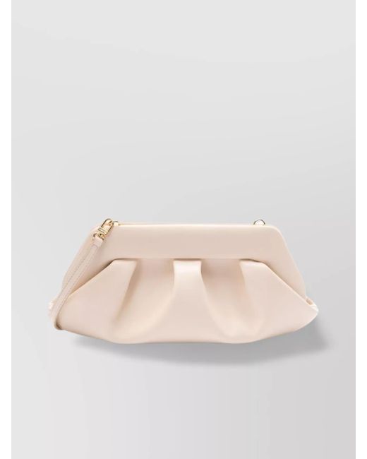 THEMOIRÈ Pleated Design Clutch Bag With Detachable Strap in Natural | Lyst