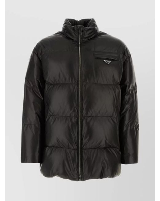 Prada Nappa Leather Puffer Jacket in Black for Men | Lyst