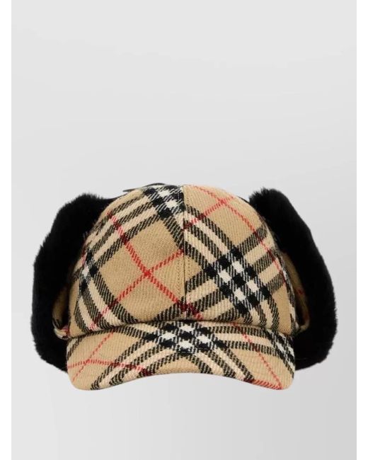 Burberry Check Wool Hat Ear Flaps Fur Trim in Black for Men | Lyst
