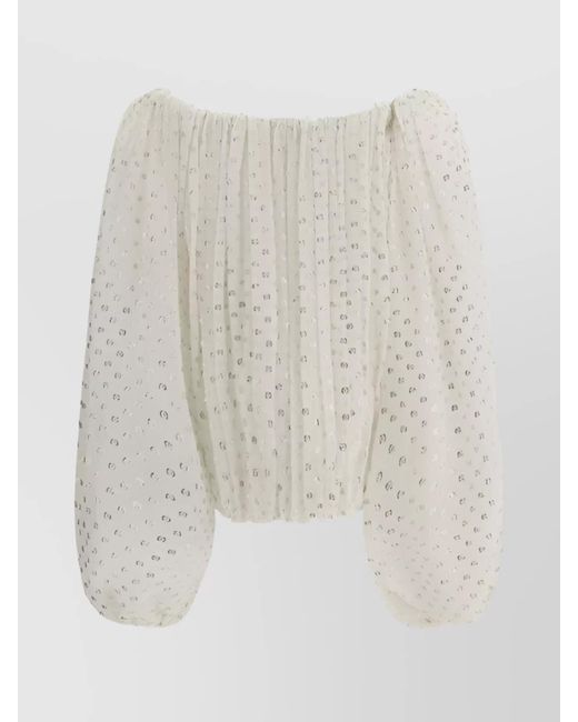 Chloé Exposed Shoulder Balloon Sleeve Blouse in White | Lyst