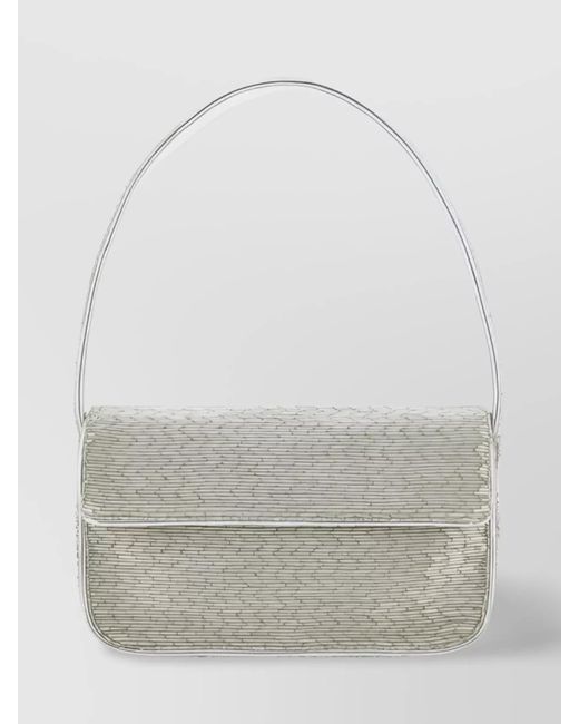 STAUD Beaded Rectangular Shoulder Bag With Metallic Finish in Gray | Lyst