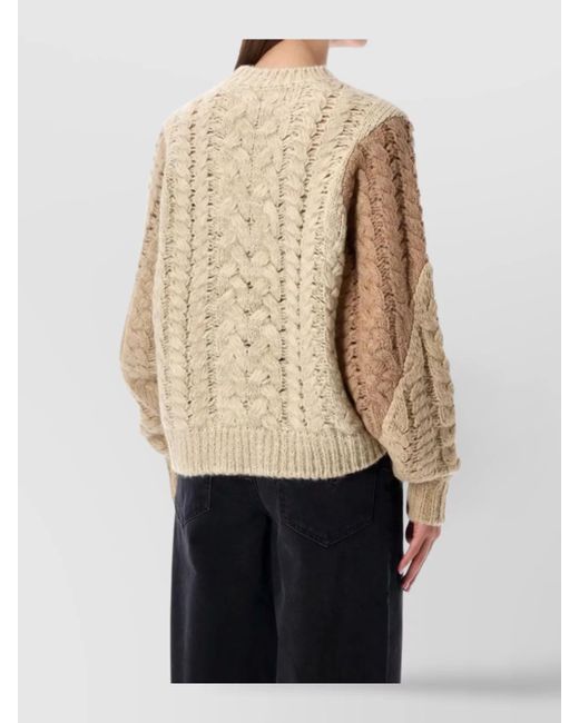 Isabel Marant Cable Knit Crew Neck Sweater in Natural | Lyst UK