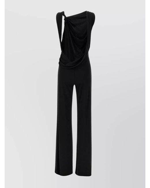 ANDAMANE Jumpsuit Draped Neckline Wide-Leg Pants in Black | Lyst