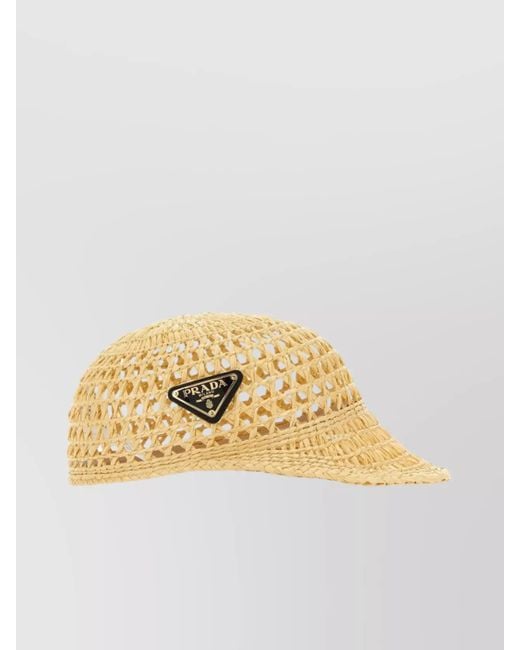 Prada Woven Straw Hat Curved Peak in Metallic | Lyst UK