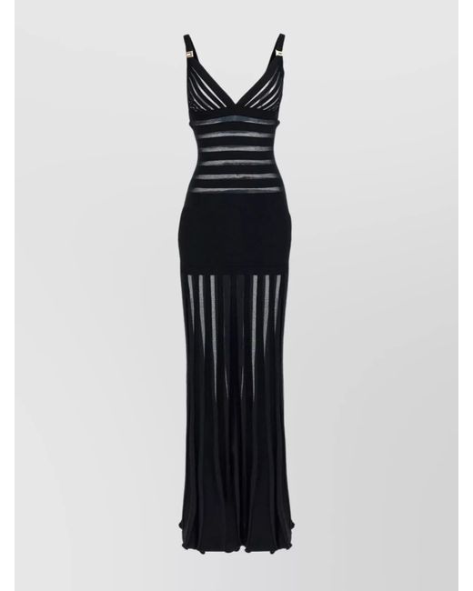 Elisabetta Franchi Long Dress With Sheer Panels And Striped Pattern in ...