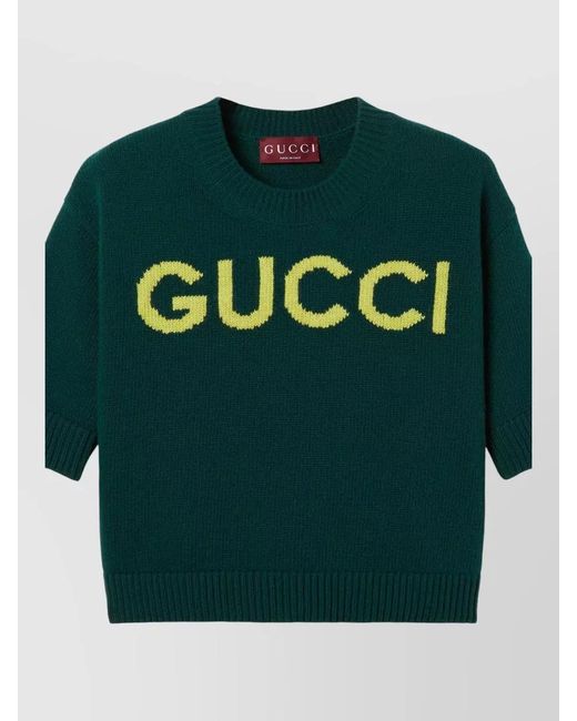 Gucci Knitwear Crew Neck Ribbed Cuffs Hem in Green | Lyst UK