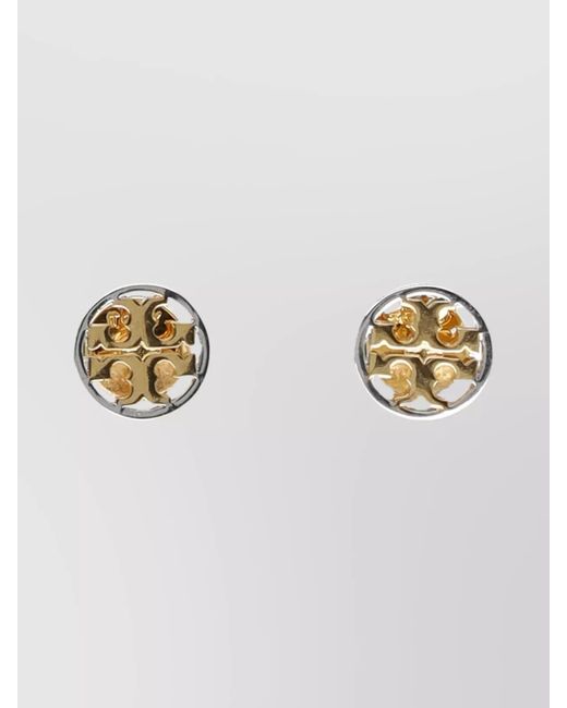 Tory Burch Round Stud Earring Two-Tone Design in Metallic | Lyst