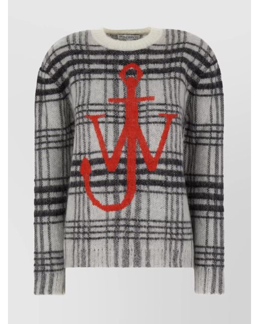 JW Anderson Oversize Sweater With Embroidered Anchor Motif in Gray | Lyst