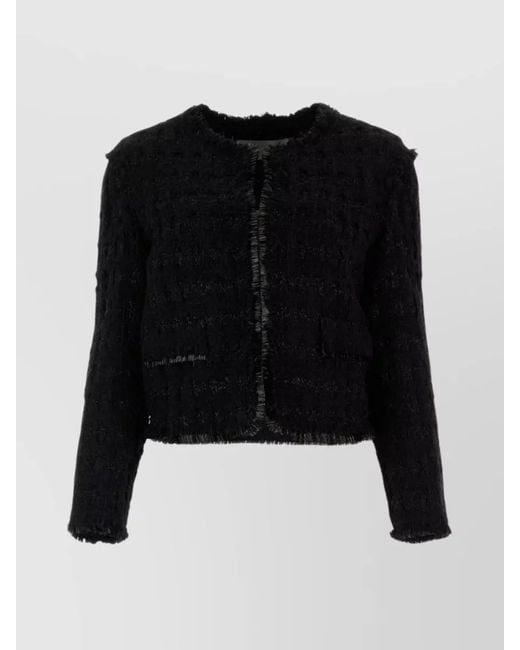 Tory Burch Textured Crop Tweed Jacket With Flap Pockets in Black | Lyst