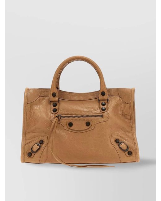 Balenciaga Leather Shoulder Bag Studded Texture in Brown | Lyst