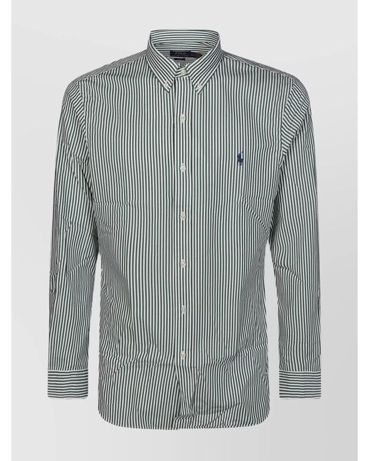 Polo Ralph Lauren Striped Pattern Stretch Poplin Shirt in Gray for Men ...