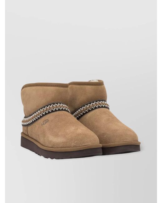 UGG Suede Ankle Boots Embroidered Detail in Natural | Lyst