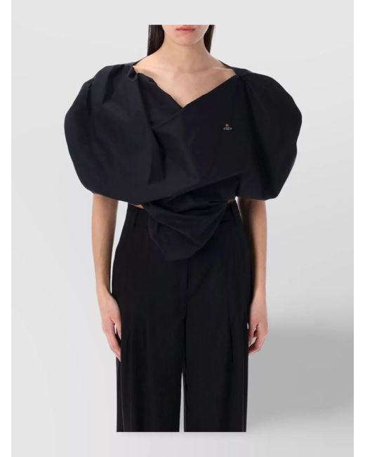 Vivienne Westwood Asymmetric Heart Crop Top With Puff Sleeves in Black ...
