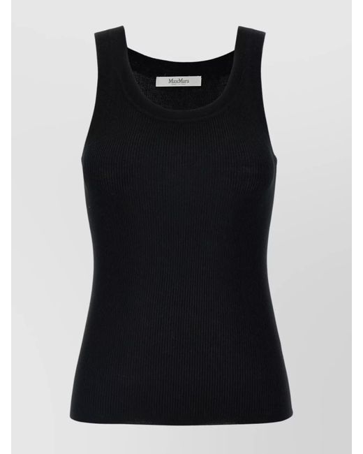 Max Mara Textured Ribbed Scoop Neck Sleeveless Top in Black | Lyst UK