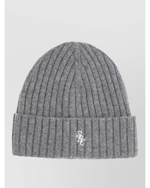 Sporty & Rich Logo Knit Cap Folded Brim Ribbed Texture in Grey | Lyst UK