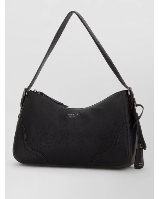 Prada Leather Shoulder Bag Curved Silhouette Strap in Black | Lyst UK