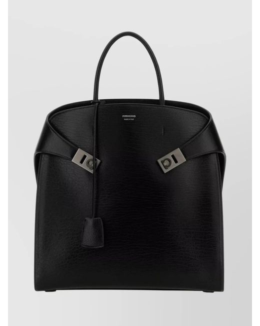 Ferragamo Structured Leather Shopping Bag With Top Handle in Black for ...
