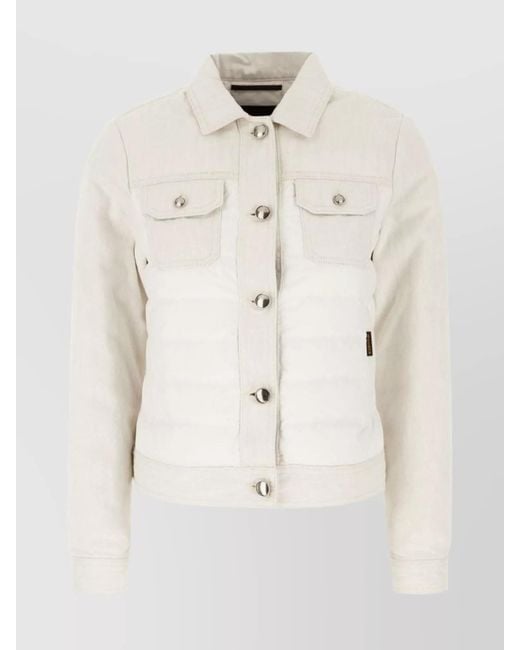 Moorer Quilted Petunia Down Jacket With Denim Inserts in Natural | Lyst