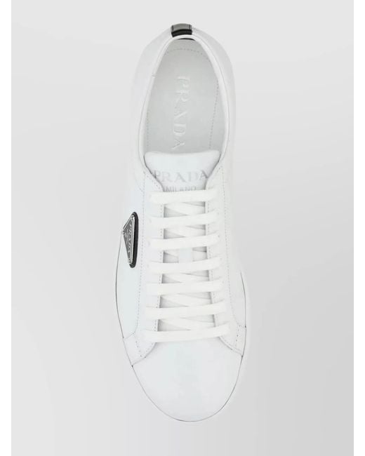 Prada Leather Sneakers With Metal Logo Triangle in White for Men | Lyst UK