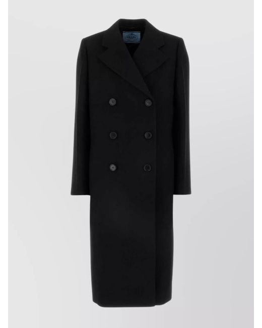 Prada Wool Coat With Double-Breasted Design And Back Vent in Black | Lyst