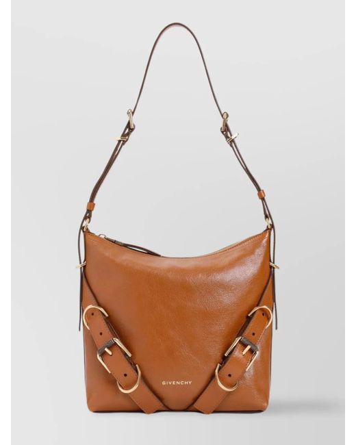 Givenchy Buckle Detail Leather Cross Body Bag in Brown | Lyst
