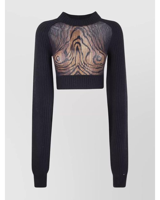 Jean Paul Gaultier Ribbed Long Sleeves Cropped Sweater With Sheer Panel ...