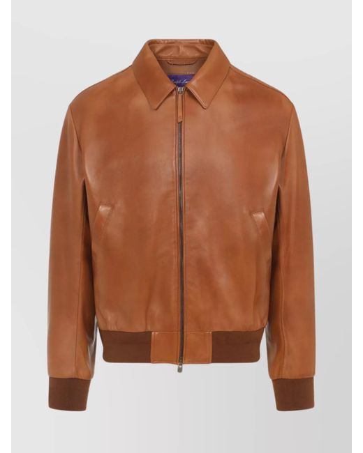Ralph Lauren Bomber Jacket With Point Collar And Ribbed Cuffs in Brown ...