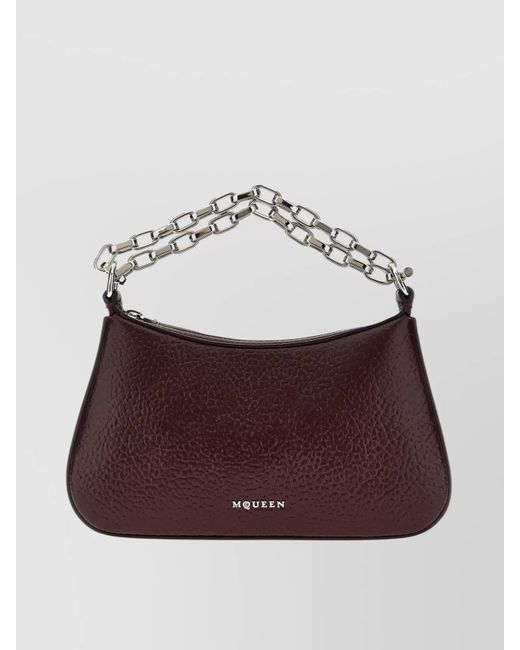 McQueen Textured Leather Chain Strap Mini Bag in Brown | Lyst