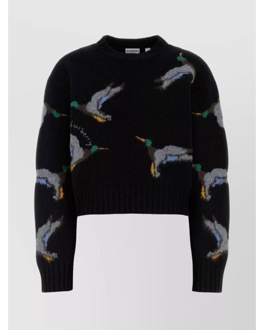 Burberry Wool Crew Neck Sweater With Duck Pattern in Black | Lyst