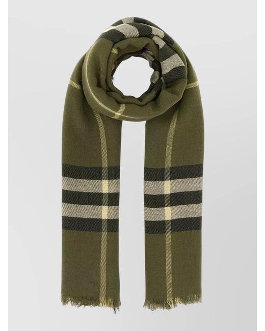 Burberry Wool Scarf Checked Pattern Fringed Edges in Green | Lyst