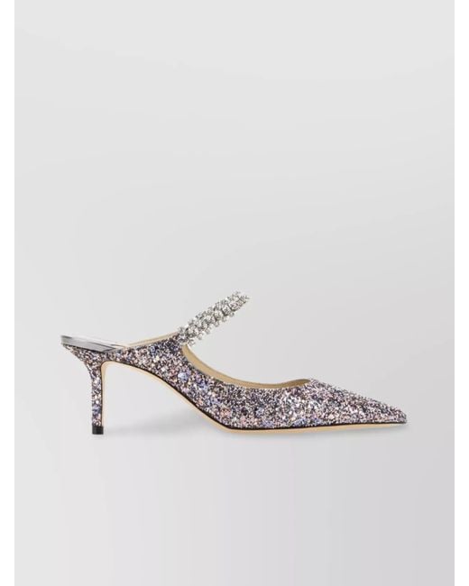 Jimmy Choo Pointed Toe Kitten Heel Mules With Glitter Embellished Strap ...