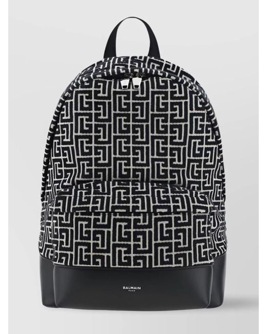 Balmain Logo Jacquard Geometric Pattern Backpack in Black for Men | Lyst