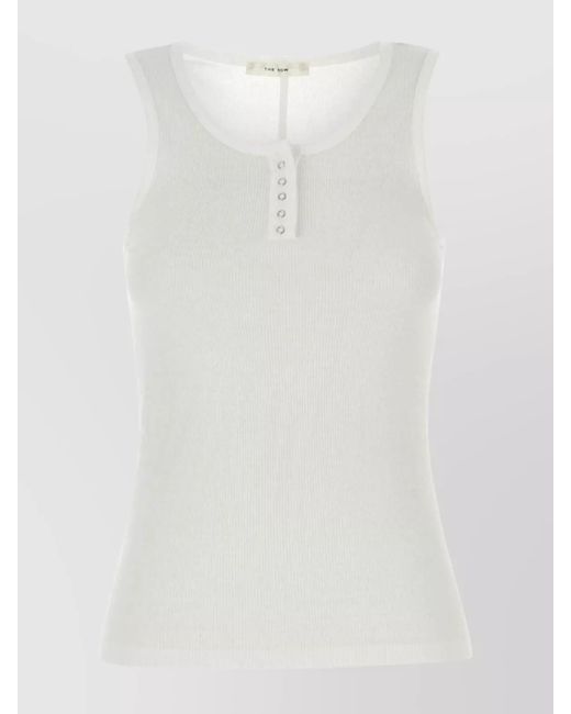 The Row Ribbed Texture Tank Top With Button Detail in White | Lyst