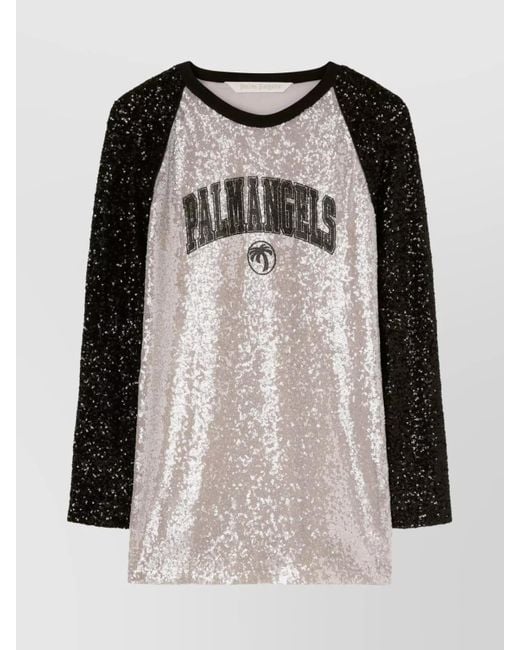 Palm Angels Mini Dress Sequin Design Crew Neck in Black | Lyst UK