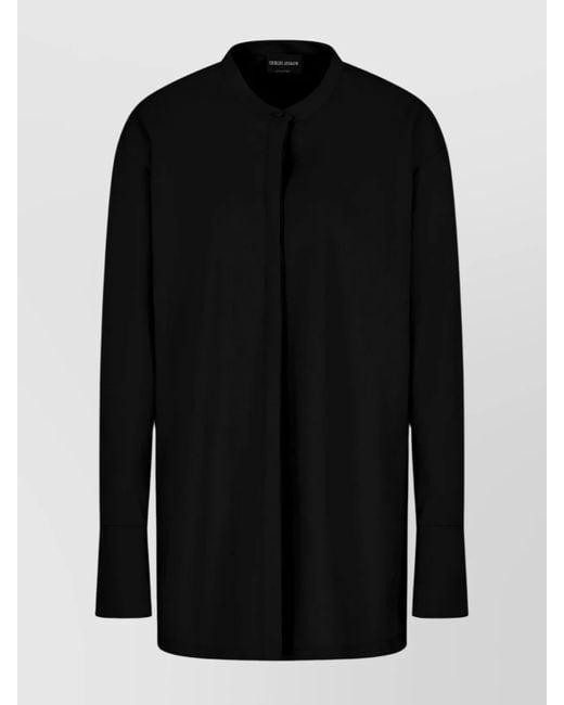 Giorgio Armani Sophisticated Mandarin Collar Shirt in Black | Lyst UK